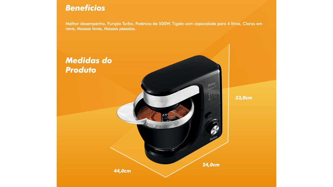 Batedeira Planetária PHP500 Turbo PR 127V - Philco - Pri Outlet