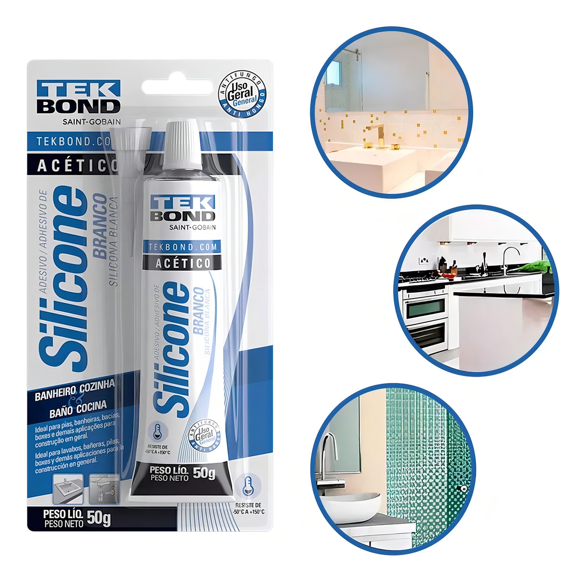 SILICONE ACETICO 50G BRANCO - TEKBOND - Kérico Materiais