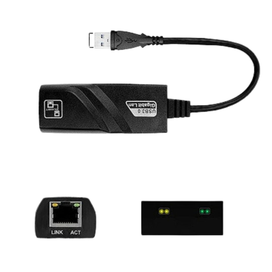 Adaptador de rede USB RJ45 fêmea Gigabit Com Extensor - Crystal Informática