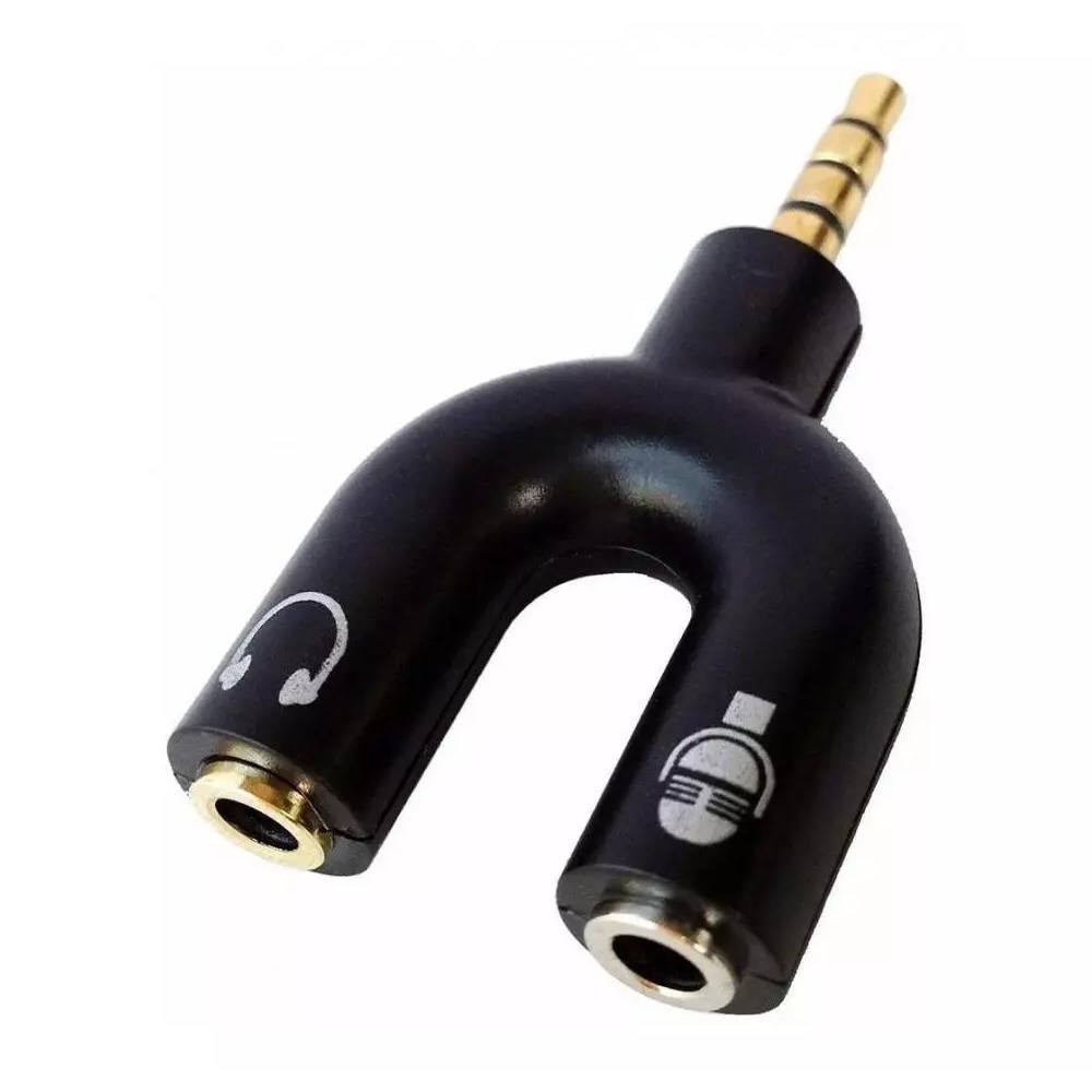 Conversor Plug 1 P2 4 Vias M para 2 P2 3 Vias F - Crystal Informática