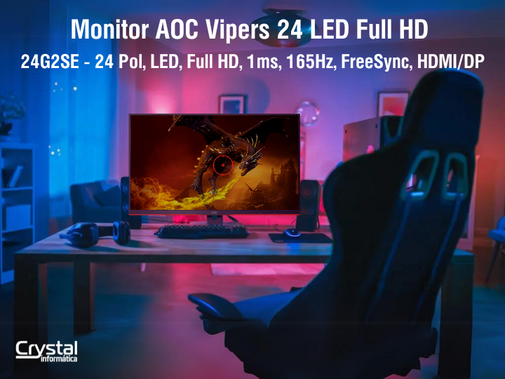 Monitor Gamer AOC Viper 24 LED 165Hz 24G2SE - Crystal Informática