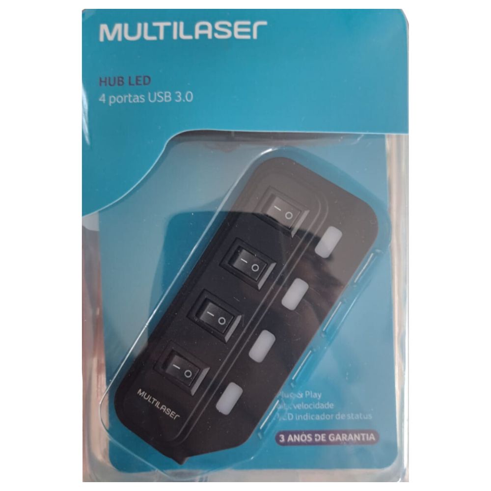 HUB USB 2.0 4 Portas Multilaser AC264 - Crystal Informática