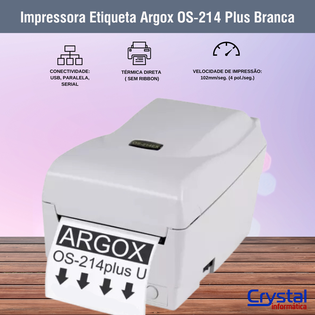 Impressora de Etiquetas Argox OS-214 Plus, 203dpi, USB, Serial - Crystal Informática