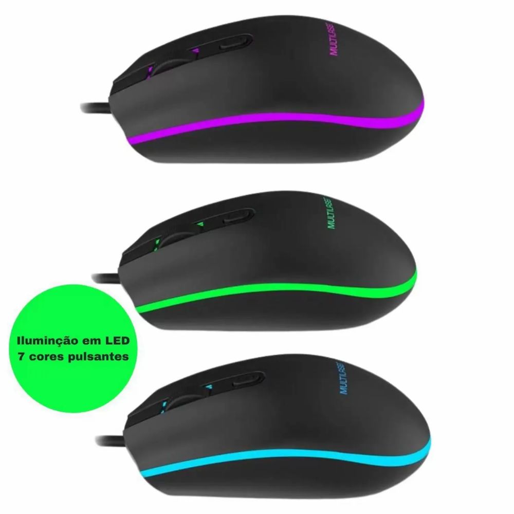 Mouse Gamer Multilaser MO298, 2400DPI, LED de 7 Cores - Crystal Informática