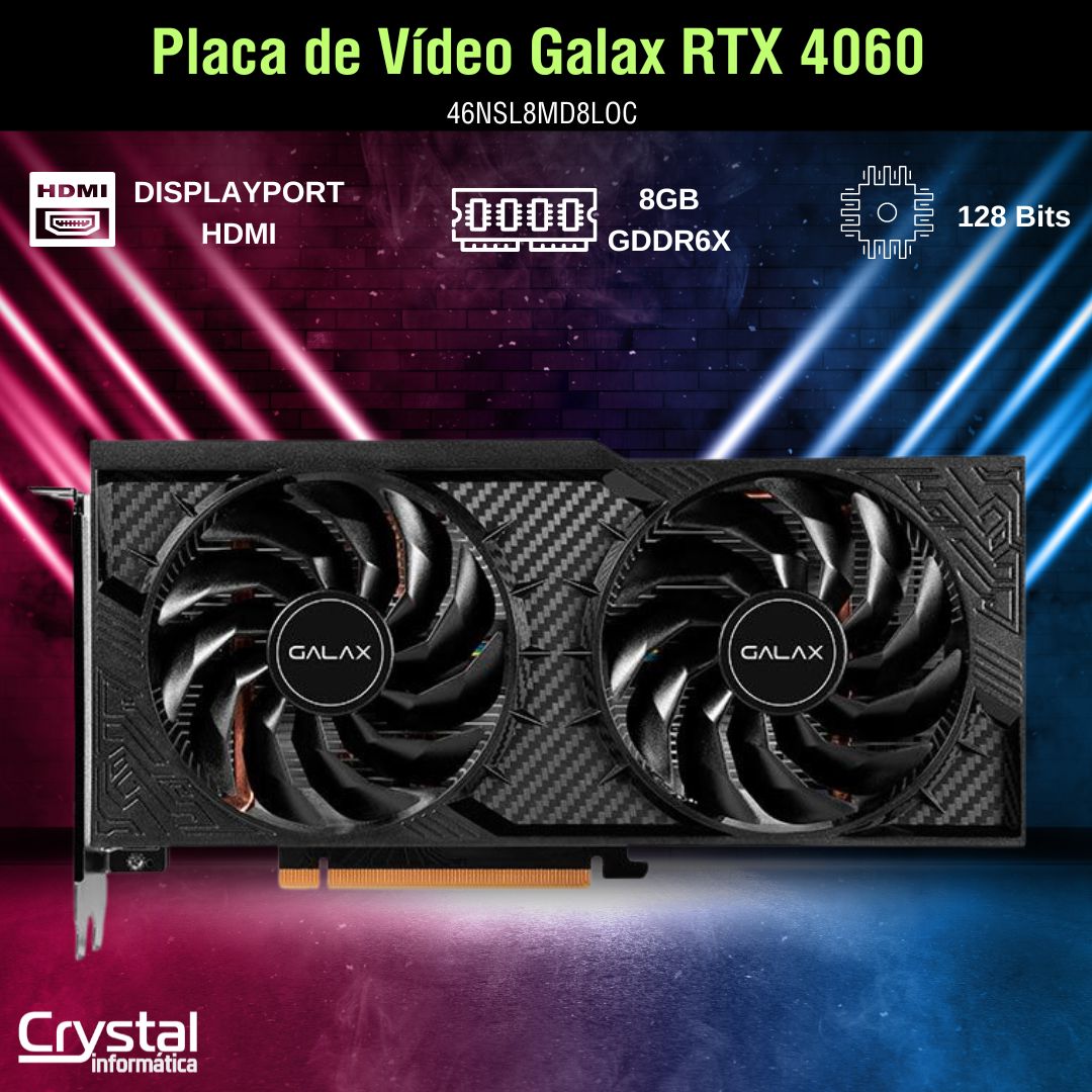 Placa de Vídeo Galax NVIDIA GeForce RTX 4060 - Crystal Informática