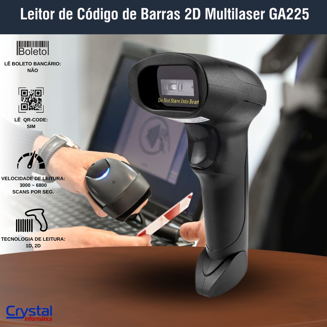 Leitor de Código de Barras 2D Multilaser GA225 - Crystal Informática