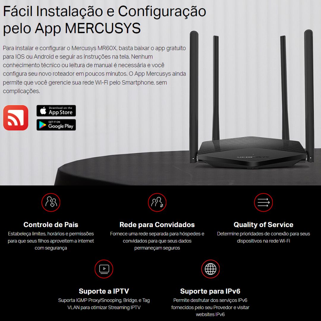 Roteador Mercusys MR60X AX1500 - Crystal Informática