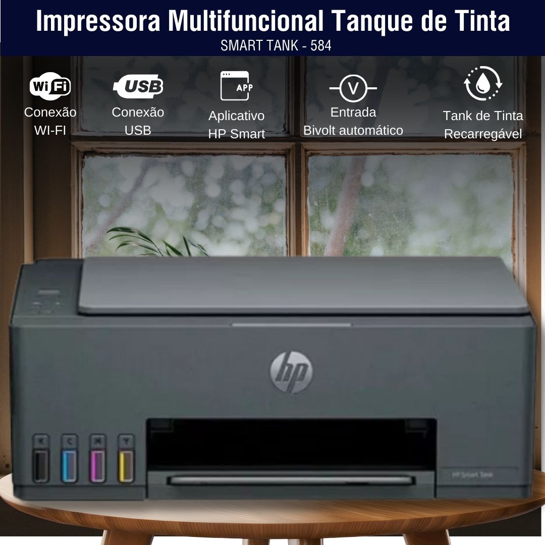 Impressora HP Smart Tank 584 | Wi-Fi - Crystal Informática