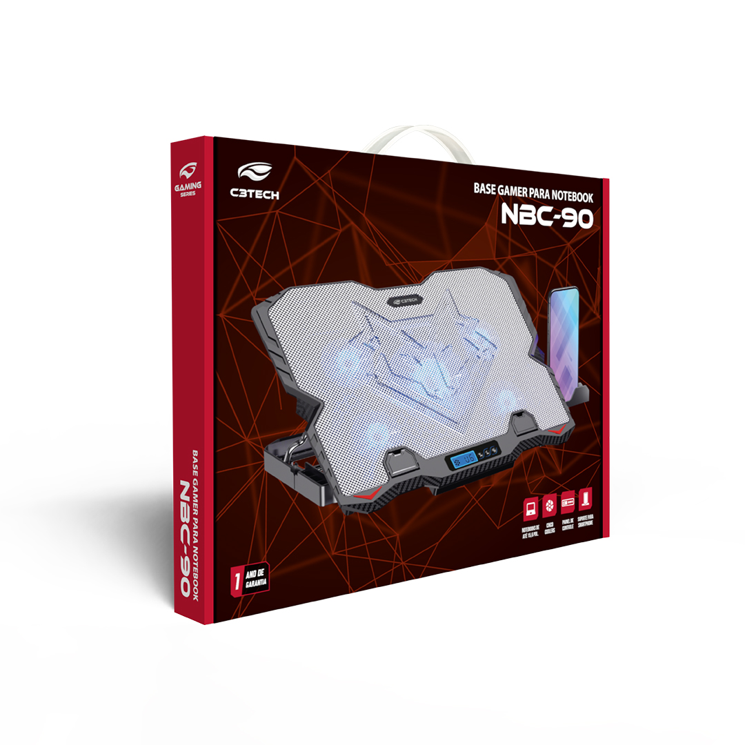 Suporte para Notebook C3Tech NBC-90SI com Cooler, LED Azul e USB - Crystal Informática