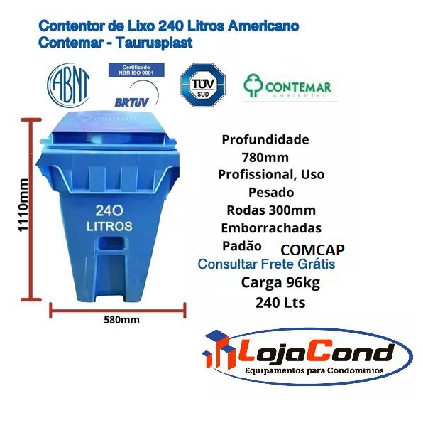 Container 240L com rodas – CONTEMAR Americano - LojaCond Store