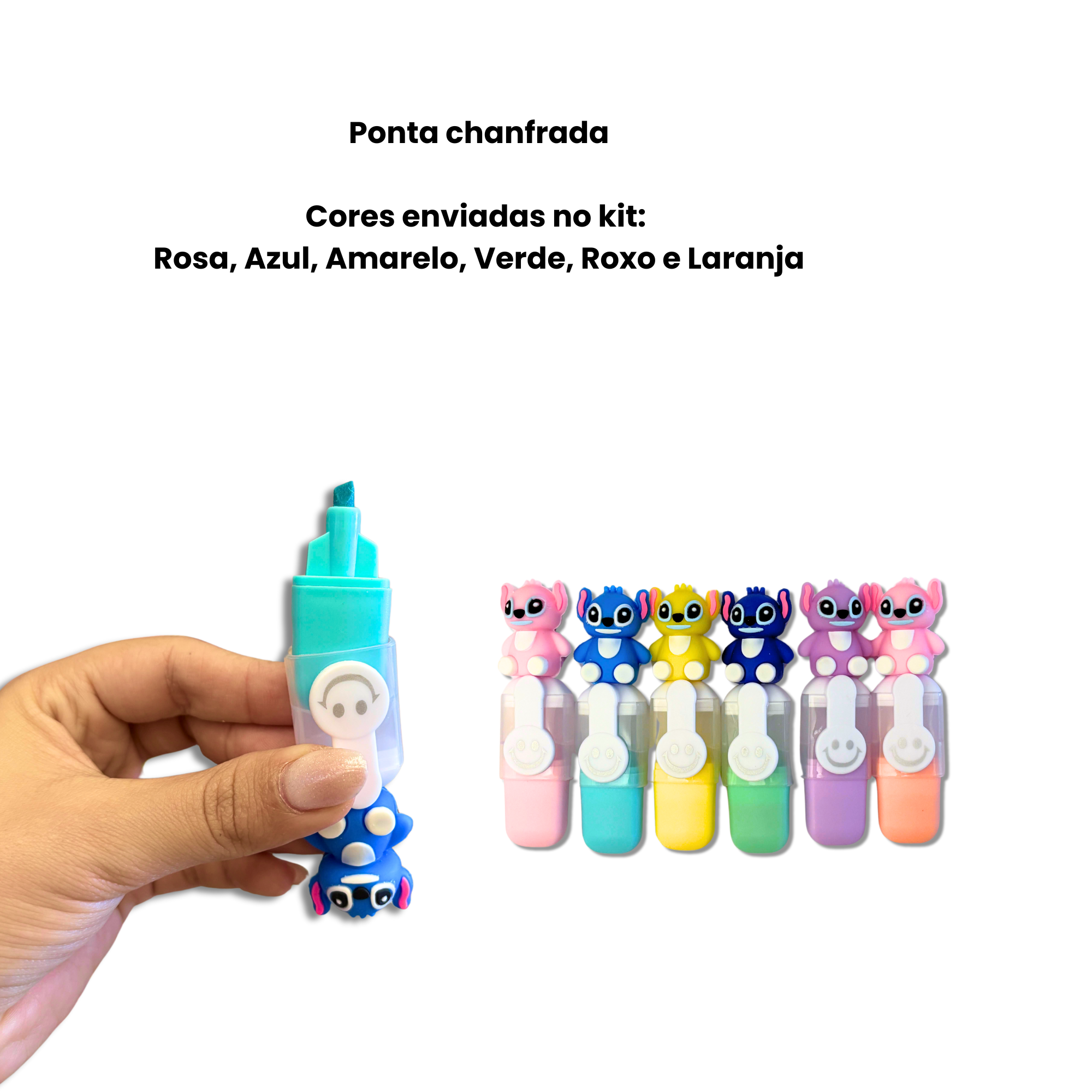Conjunto 6 Marca Textos Fofos Stitch Bonequinho 6 Cores - Lofi