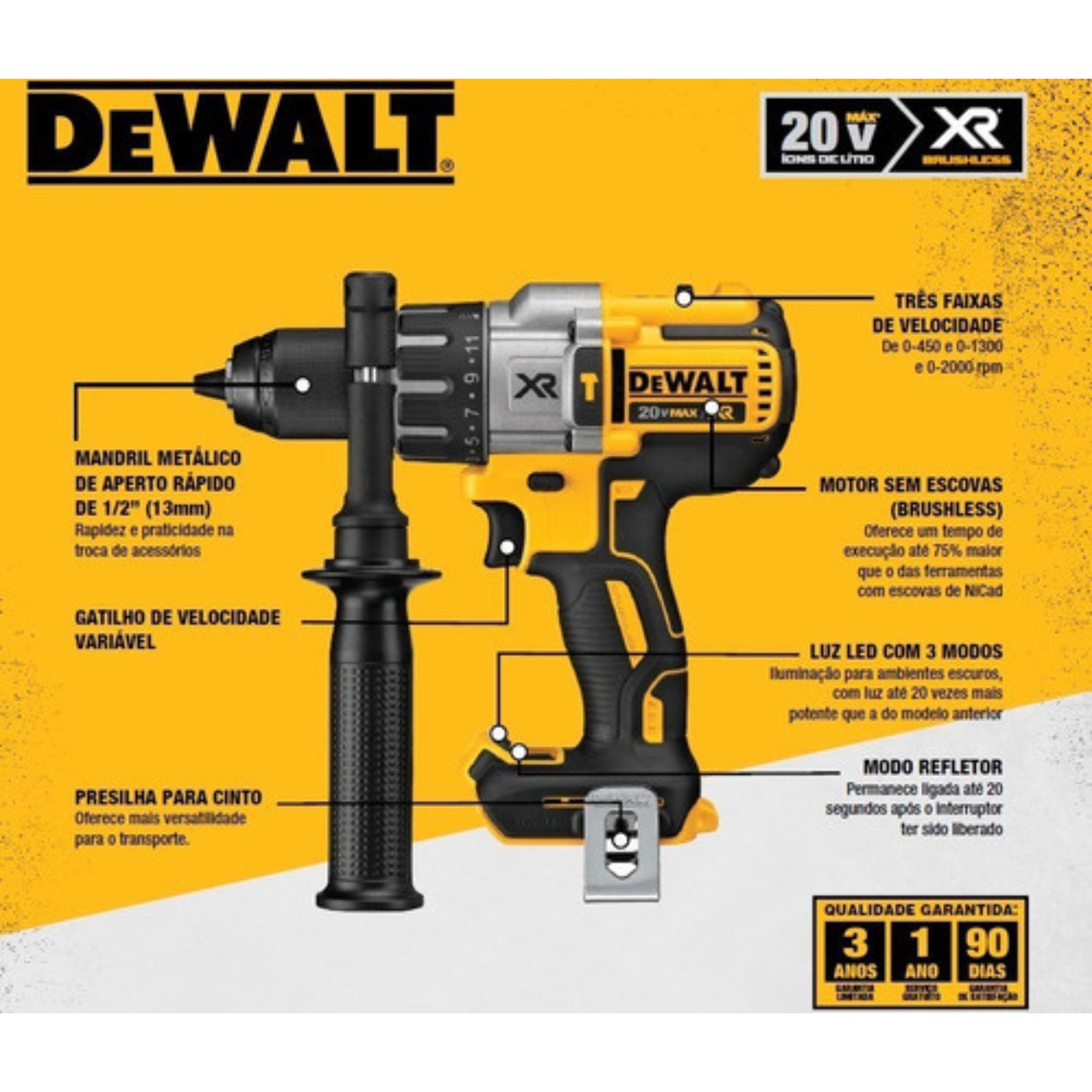 Parafusadeira e Furadeira DCD996B 20V XR LI-ION Dewalt - Fullstock