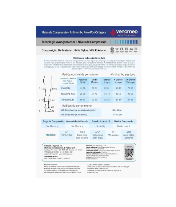 Meia Anti-Trombo 3/4 TAM: P (15 a 21mmHg Leve Compressão) Pré e Pós ...