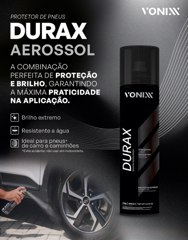 Durax Pneu Pretinho em Aerossol 400ml Vonixx - Cris Car Care - Produtos Estética Automotiva