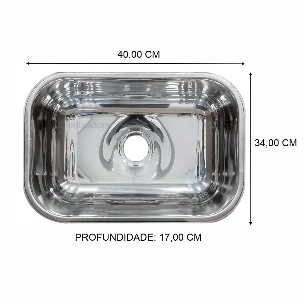 Cuba Inox 40x34x17 - Aço 430 Poli-Steel + Válvula Cor Inox Polido ...