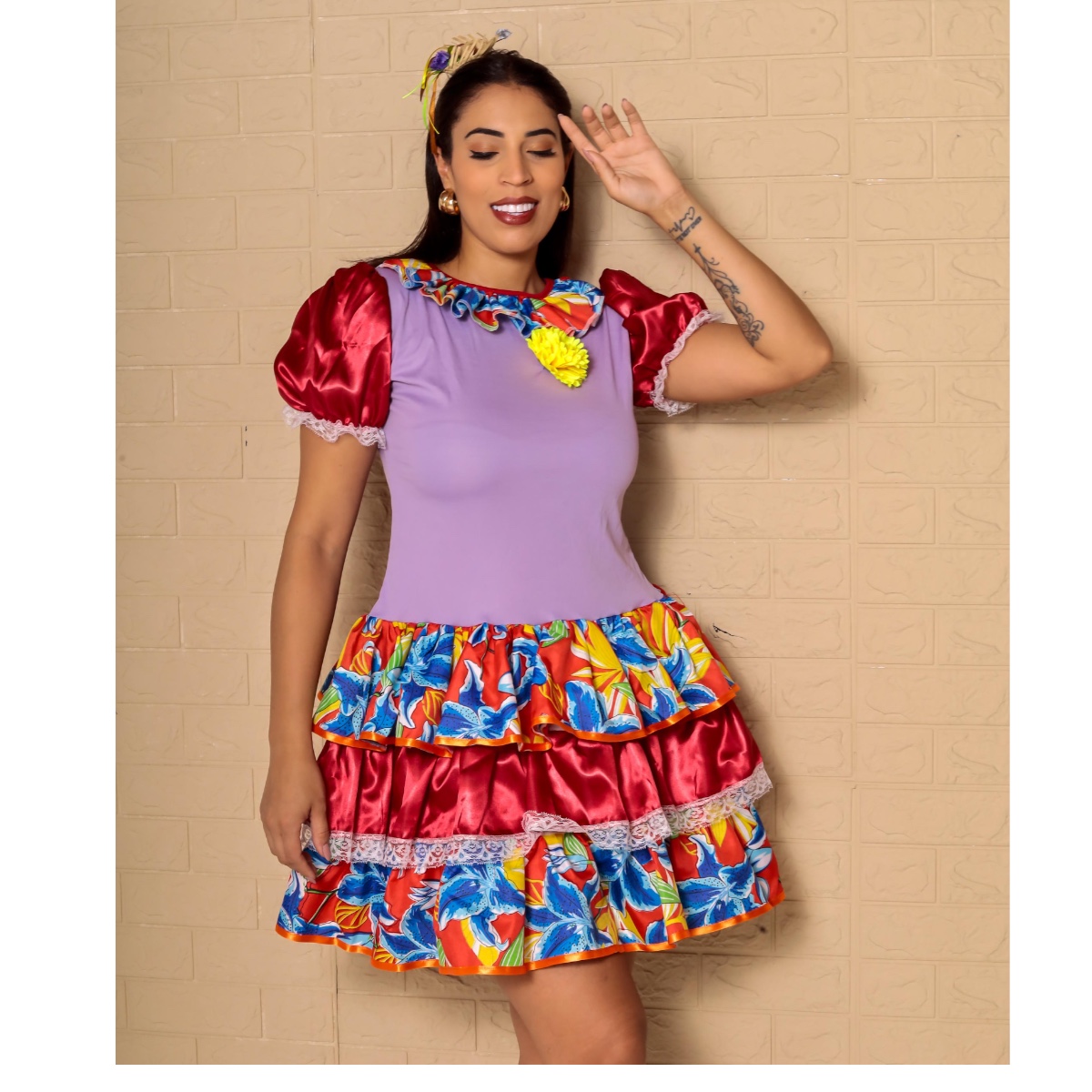 Vestido Junino Rodado Caipira Adulto Vestido Festa Junina Flor Babado ...