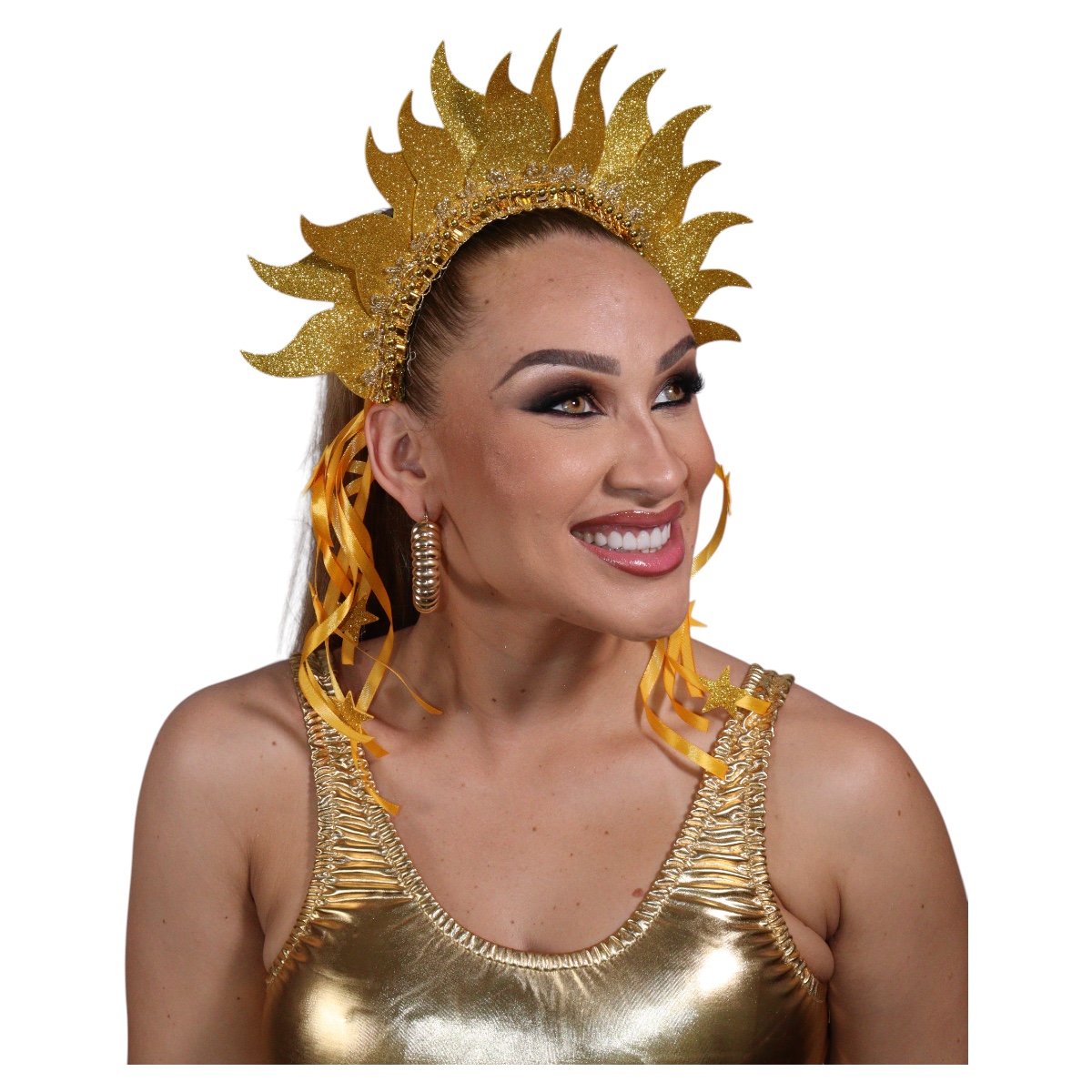 Tiara Carnaval Sol Arco com Brilho Glitter Bloquinho Kit Folia Micareta Bloco de Rua Fantasia ...