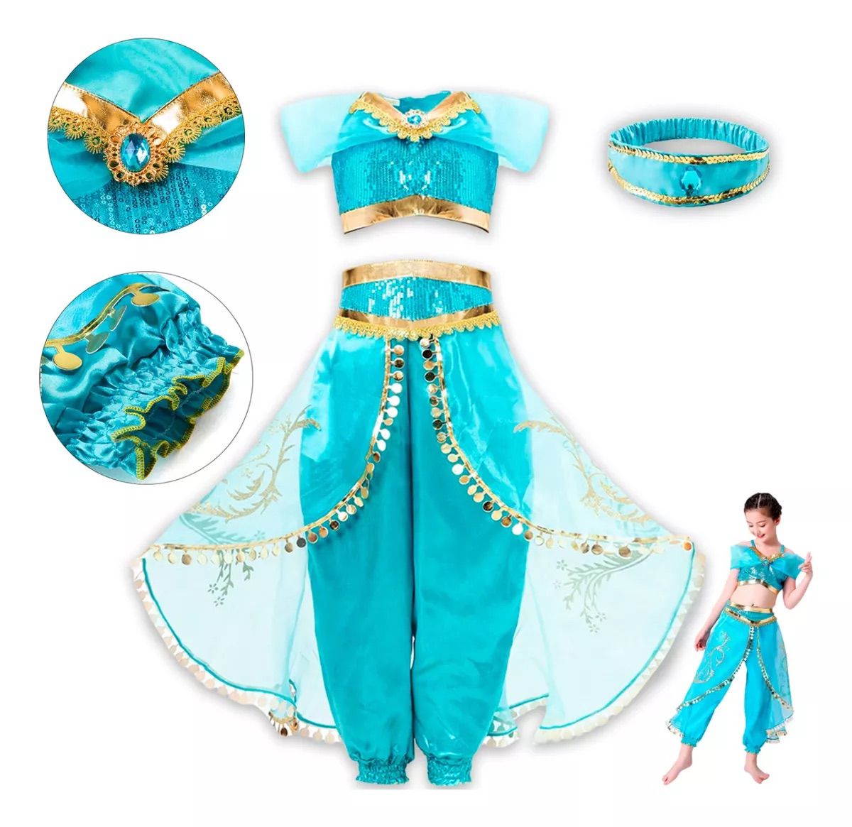Fantasia Princesa Jasmine Infantil Conjunto Odalisca Tema Aladdin Festa ...
