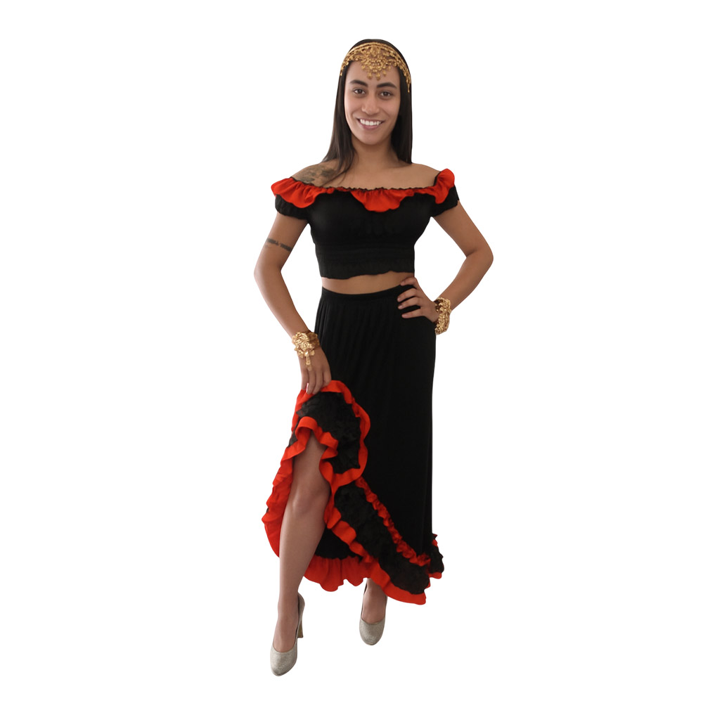 Fantasia Cigana Adulto Feminina Conjunto Espanhola Dança do Ventre ...