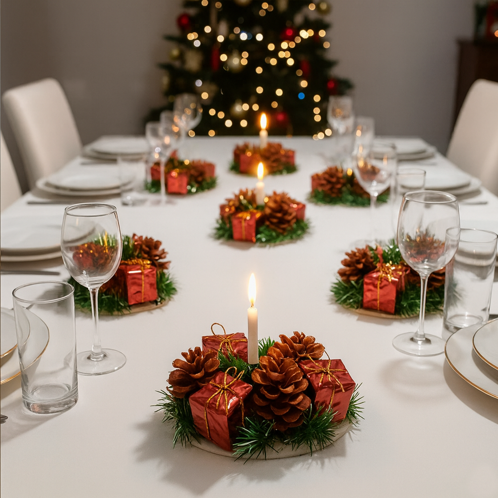 Porta Vela Candelabro Decoração para Ceia de Mesa Natal Enfeite de Mesa ...