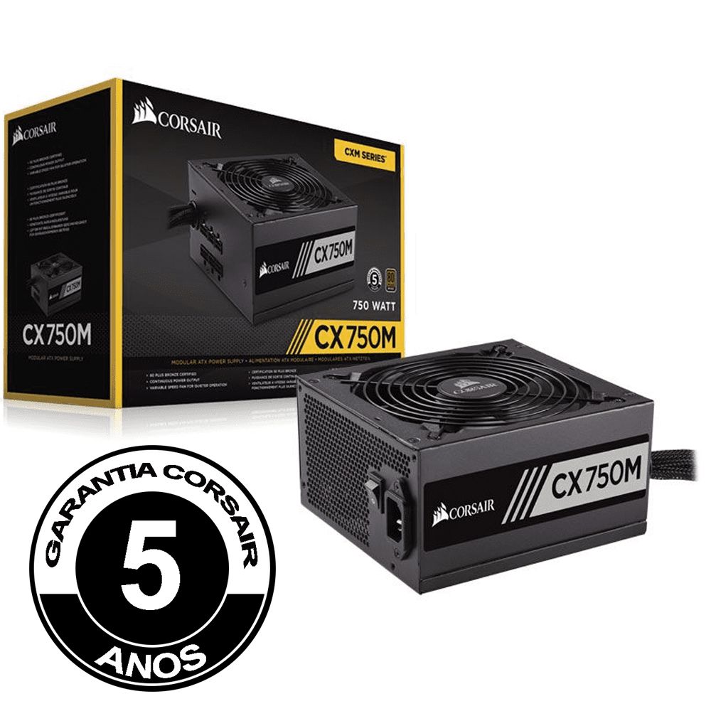 Fonte Corsair 750W 80 Plus Bronze Semi Modular CX750M - CP-9020061-WW - GK Infostore - Grandes ...