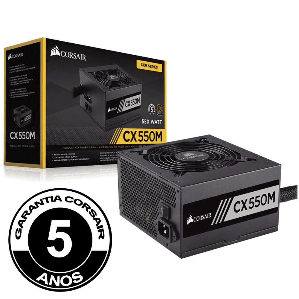 Fonte Corsair 550W 80 Plus Bronze Semi Modular CX550M - CP-9020102-WW ...