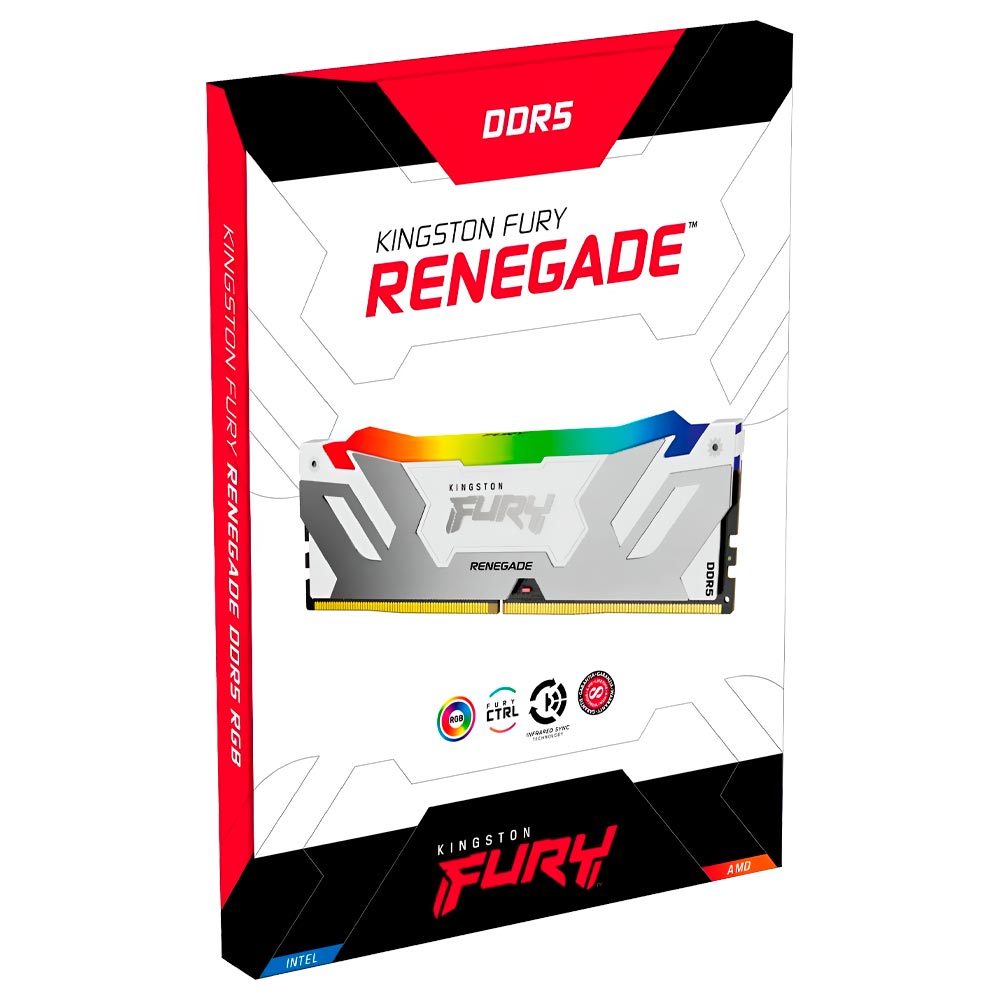 Memória Kingston Fury Renegade DDR5 16GB 6400MHz CL32 RGB Branco Prata - KF564C32RWA-16 - GK ...