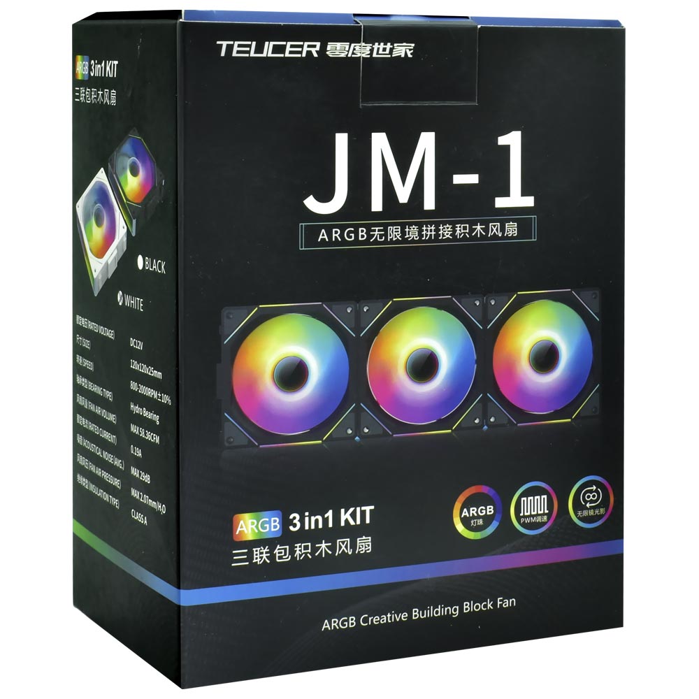 Cooler para Gabinete Teucer JM-1 Reverse 12X12 RGB 120MM RGB Kit com 3 Unidades Preto - JM-1 ...