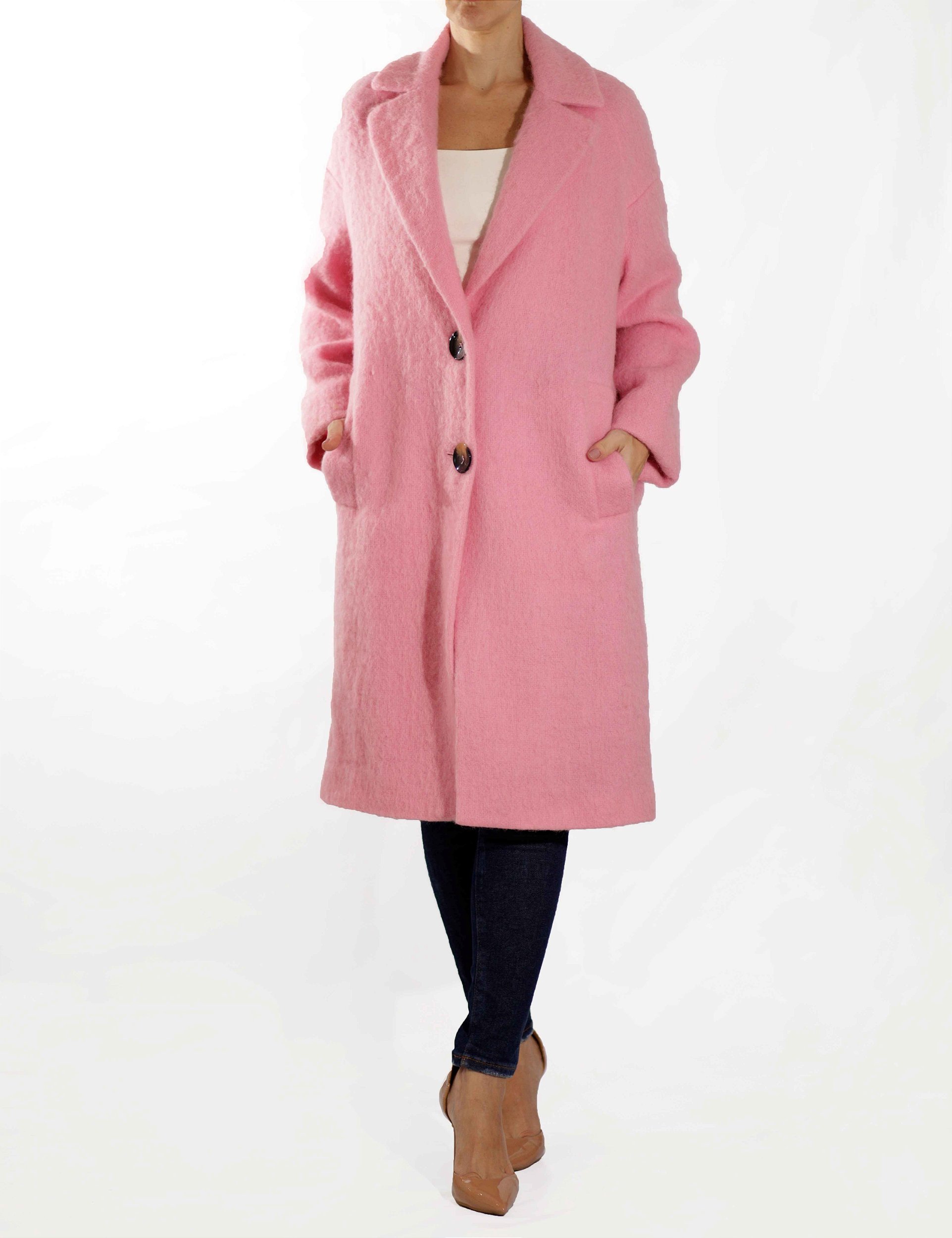 Sobretudo Zara Rosa Chiclete Lã - Bhava