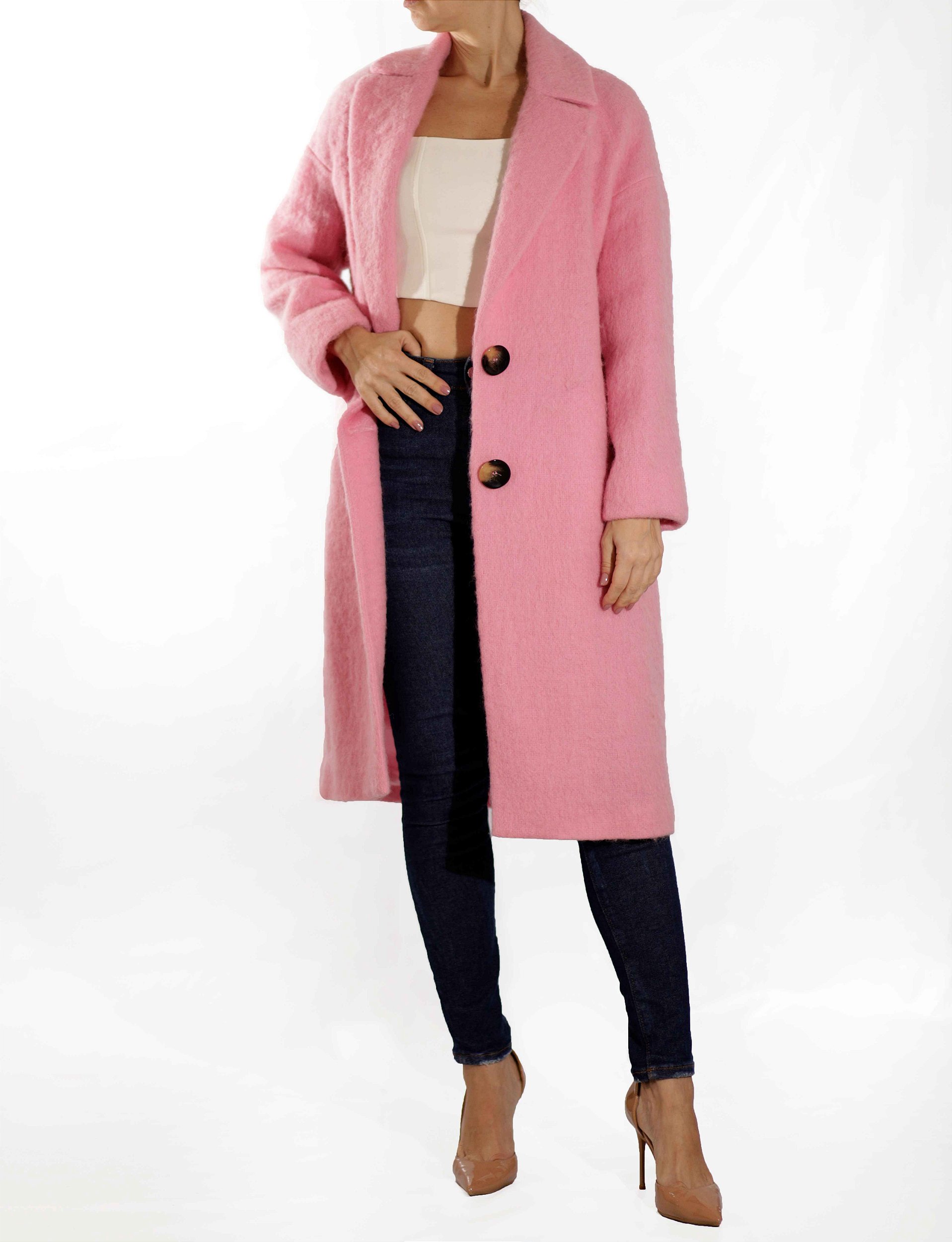 Sobretudo Zara Rosa Chiclete Lã - Bhava