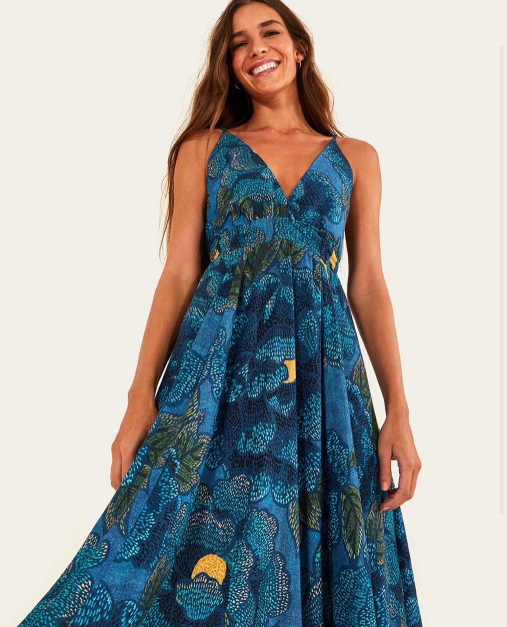 Vestido Farm Azul Estampa - Bhava