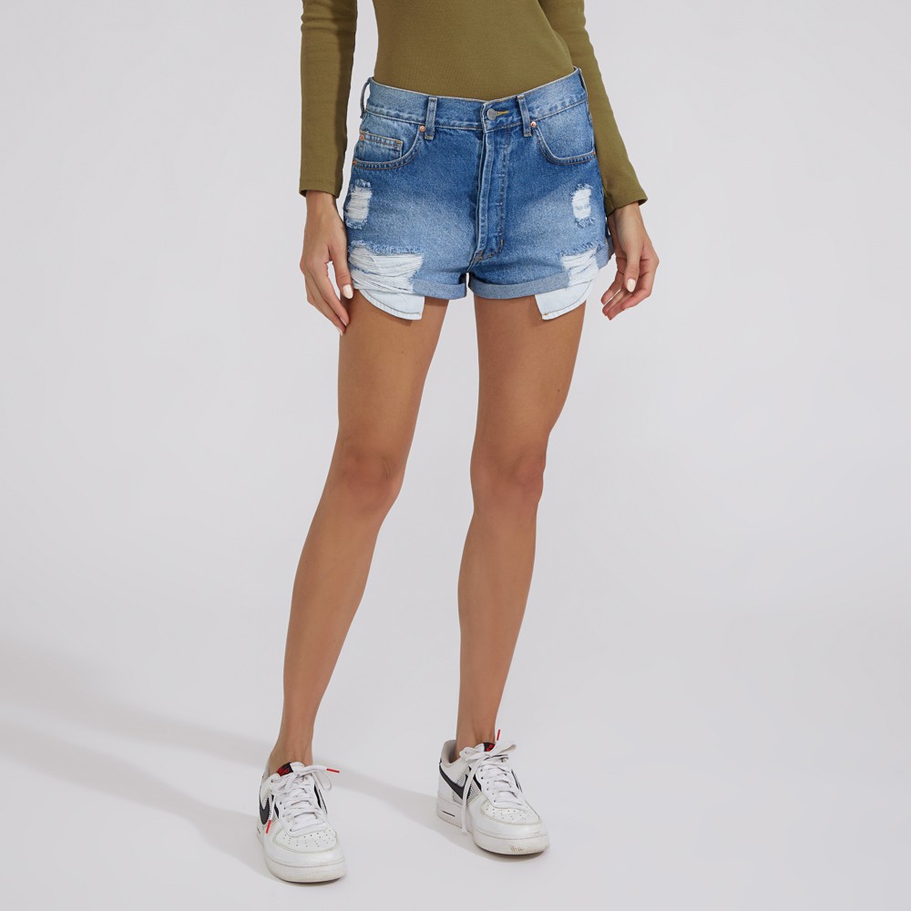 Shorts Cintura Baixa Destroyed Escuro - NYBD