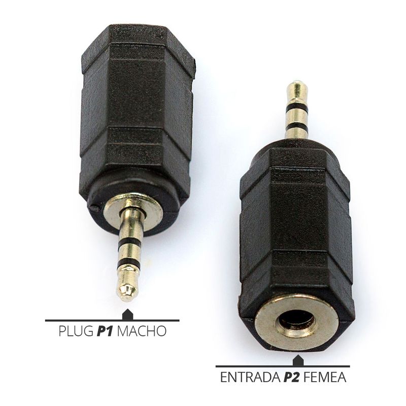 Adaptador P2 Fêmea para P1 Macho - NOVA TRIDA ELETRÔNICA