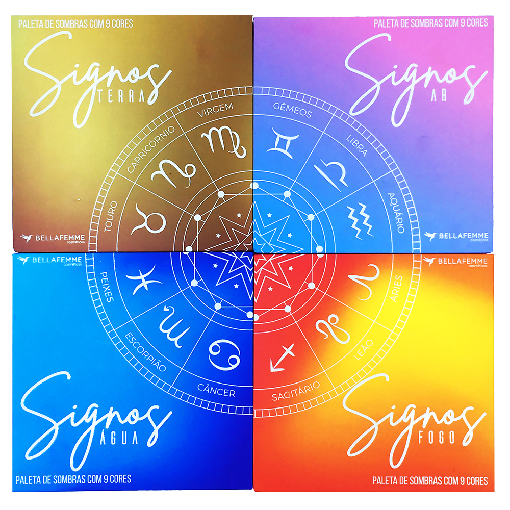 Kit com 12 Paletas de Sombras Signos Elemento Fogo - Bella Femme
