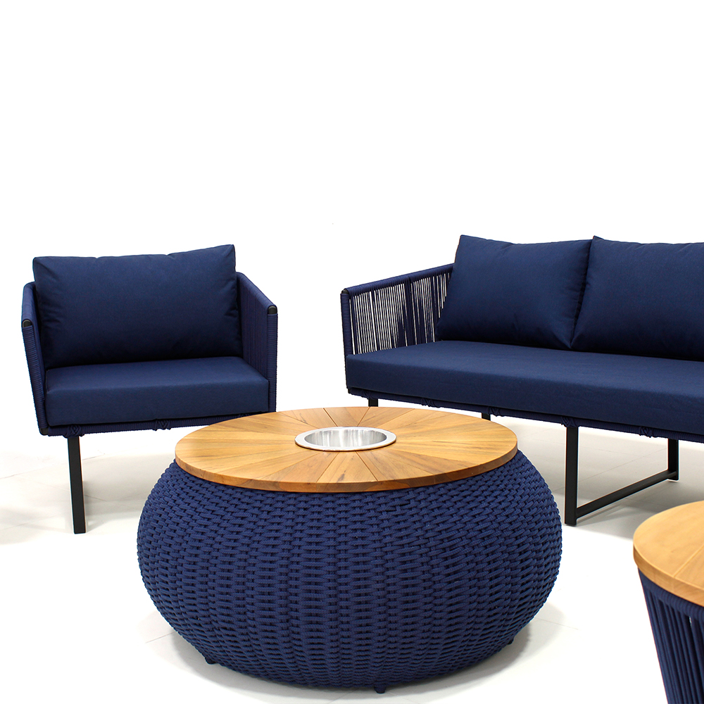 Mesa de Centro com Champanheira em Corda Náutica e Alumínio - Sarah Móveis