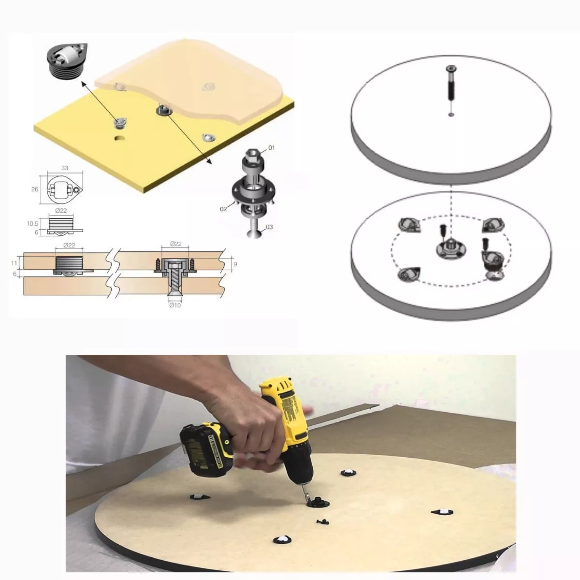Rolly Kit Mini Rodizios Acessório Mesa Giratória Tampo - Revitalar