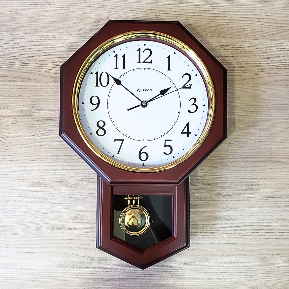 Relógio de Parede Herweg Pêndulo e Musical Cerejeira Escura 530018 ...