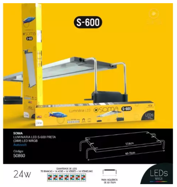 LUMINARIA LED SOMA S-600 (24W) LED WRGB AUTOVOLT - Garagem do Aquarismo