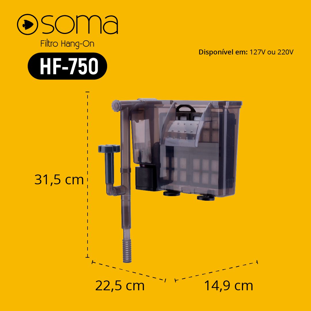 FILTRO EXT HANG-ON SOMA HF-750 - 750L/H 10W 220V - Garagem do Aquarismo