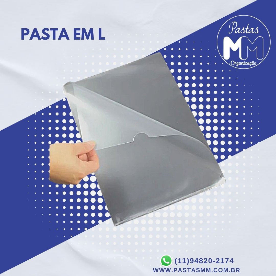 Pasta em L Tamanho A4 - Transparente - Escola e Escritório - Pastas MM