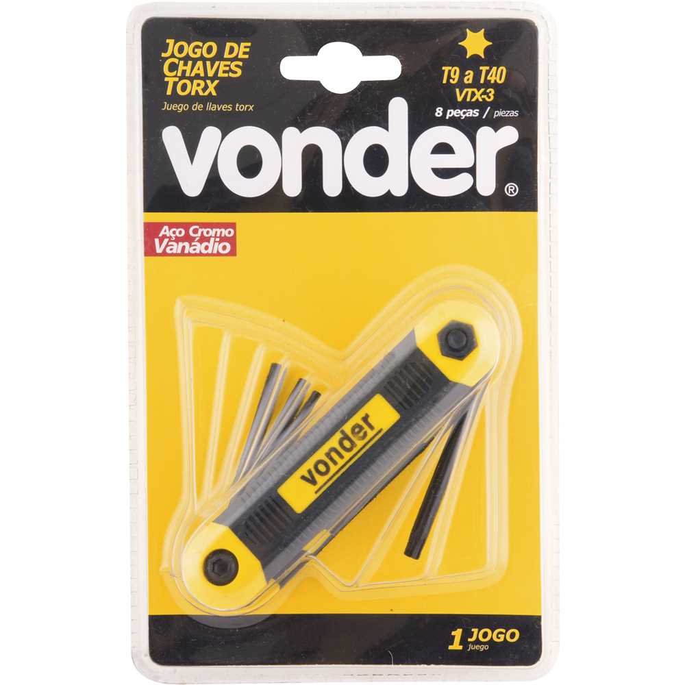 Jogo de chaves hexalobular T9 a T40 com suporte plástico 8 peças VTX3 ...