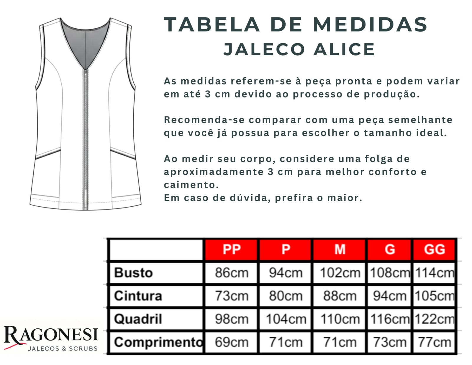 jaleco sem manga - RAGONESI Jalecos & Scrubs