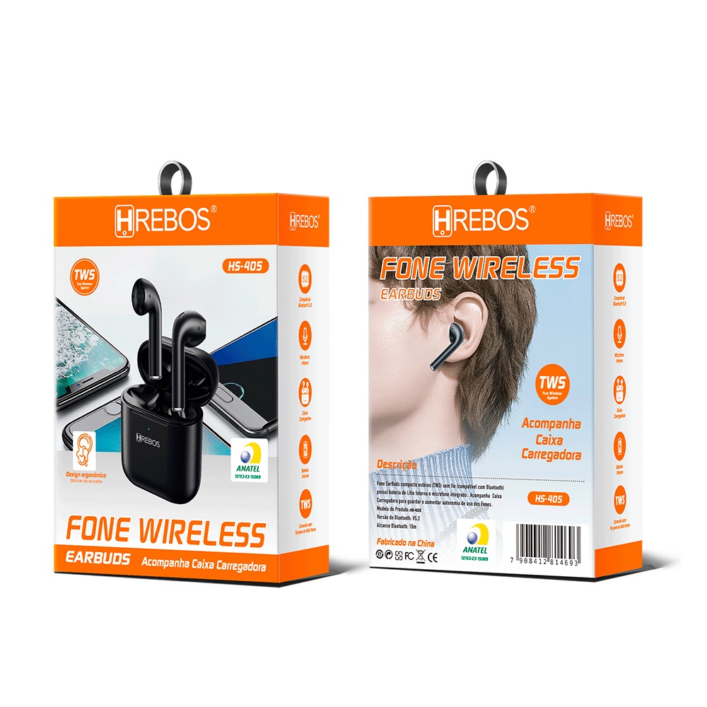 FONE EARBUDS TWS BLUETOOTH HOMOLOGADO ANATEL - HS-405 HREBOS - All ...
