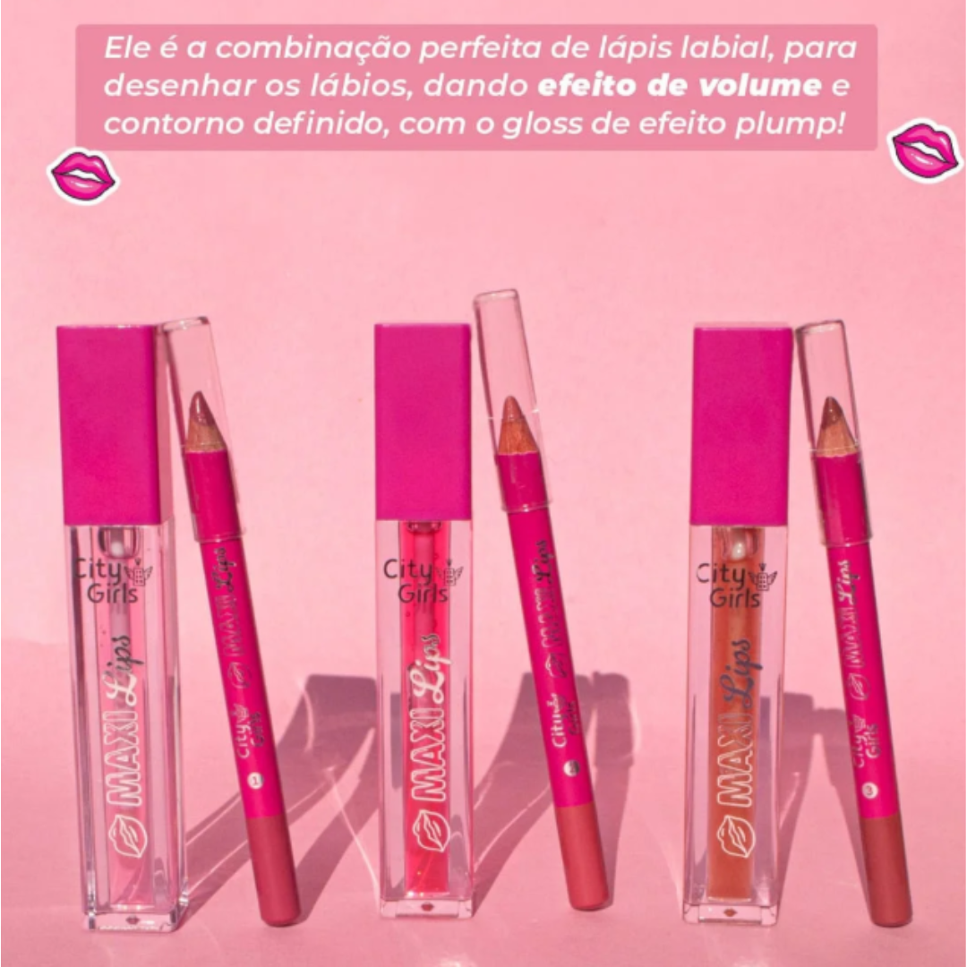 Kit Labial Lápis + Gloss Maxi Lips (Cor 03) - CITY GIRLS - Favorita ...