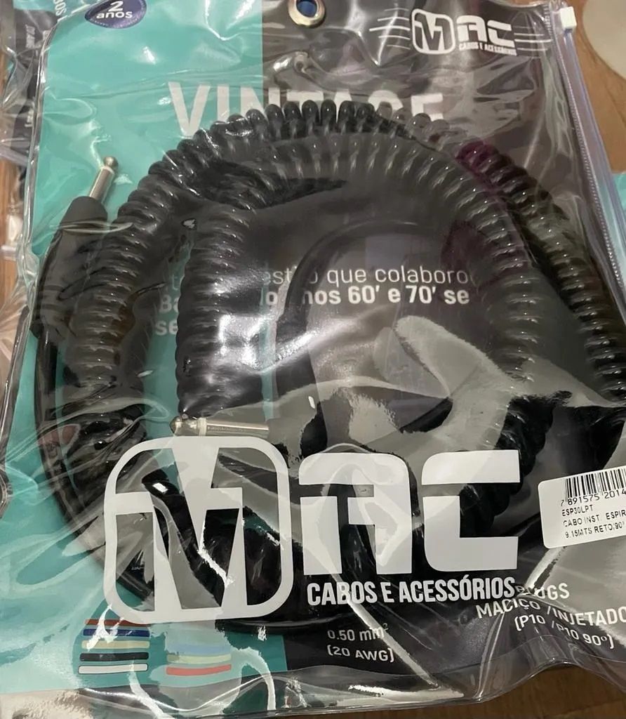 Cabo Inst Mac Cabos 9.15m Espiral Preto - Music Net Instrumentos Musicais