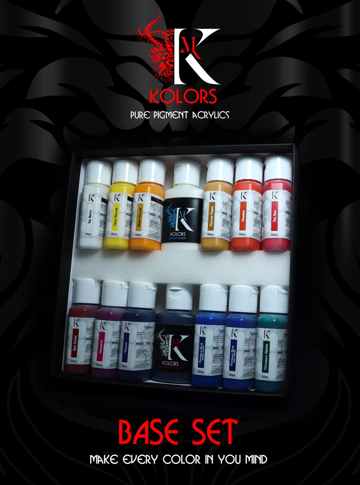 Conjunto Tintas Acrílicas BASE SET - Kimera Kolors (Box x13 30ml + 1 ...