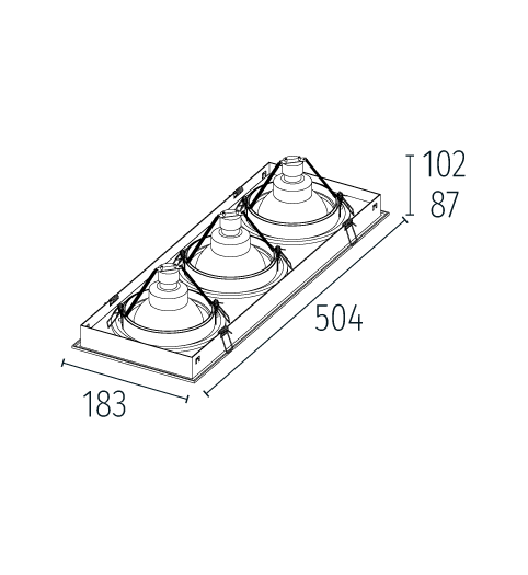 Spot Embutir Retangular Triplo AR111 50,4x18,3x10,2cm Preto Fosco ...