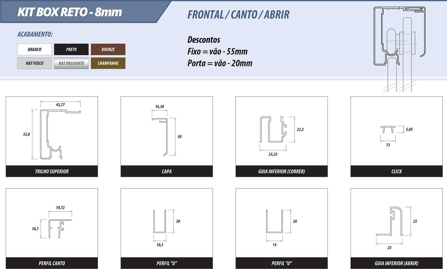 Kit Alumínio Box Banheiro Reto - Wizilux Loja Online