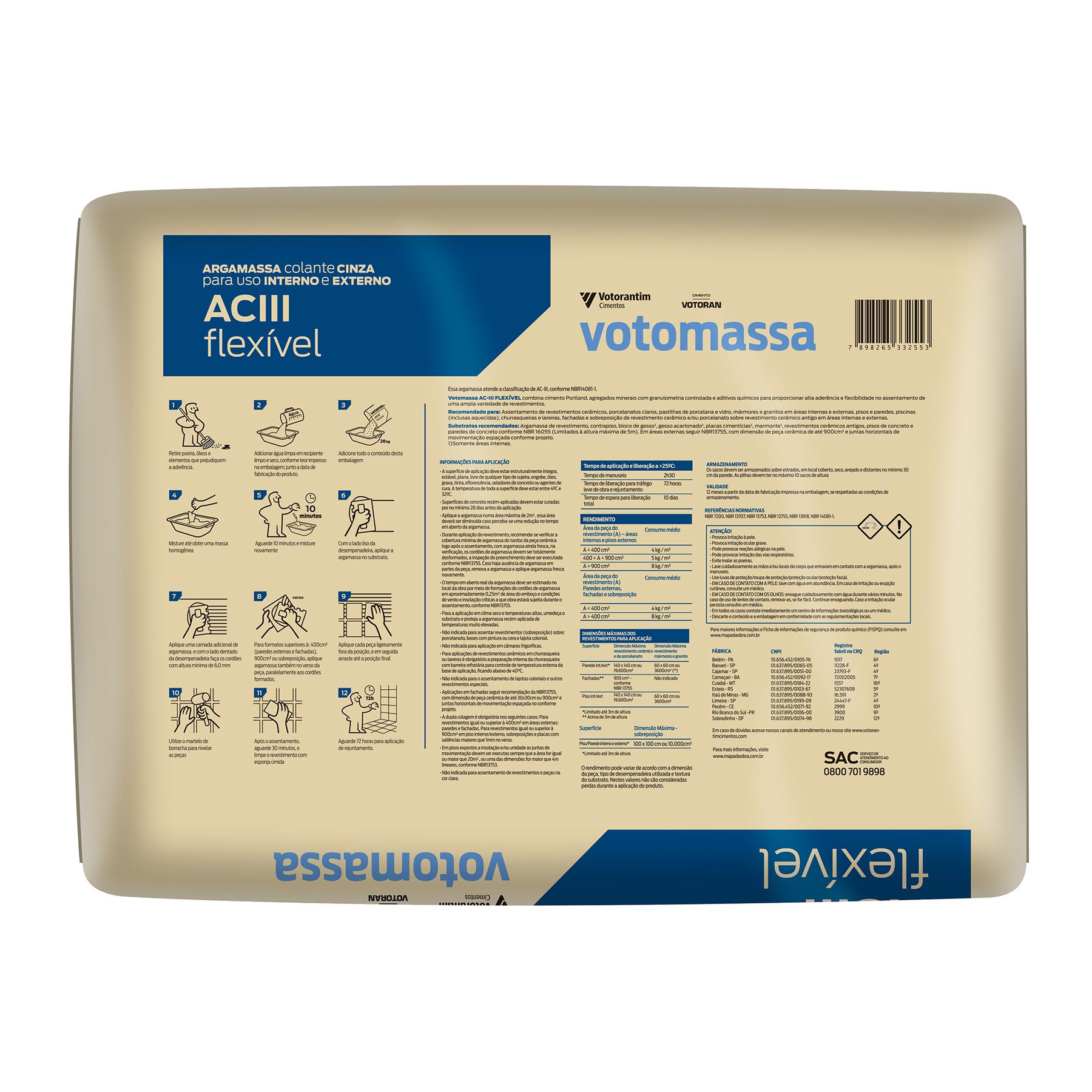 Argamassa AC3 Cinza Uso Flexível 20KG - Votorantim - Casa Comab ...