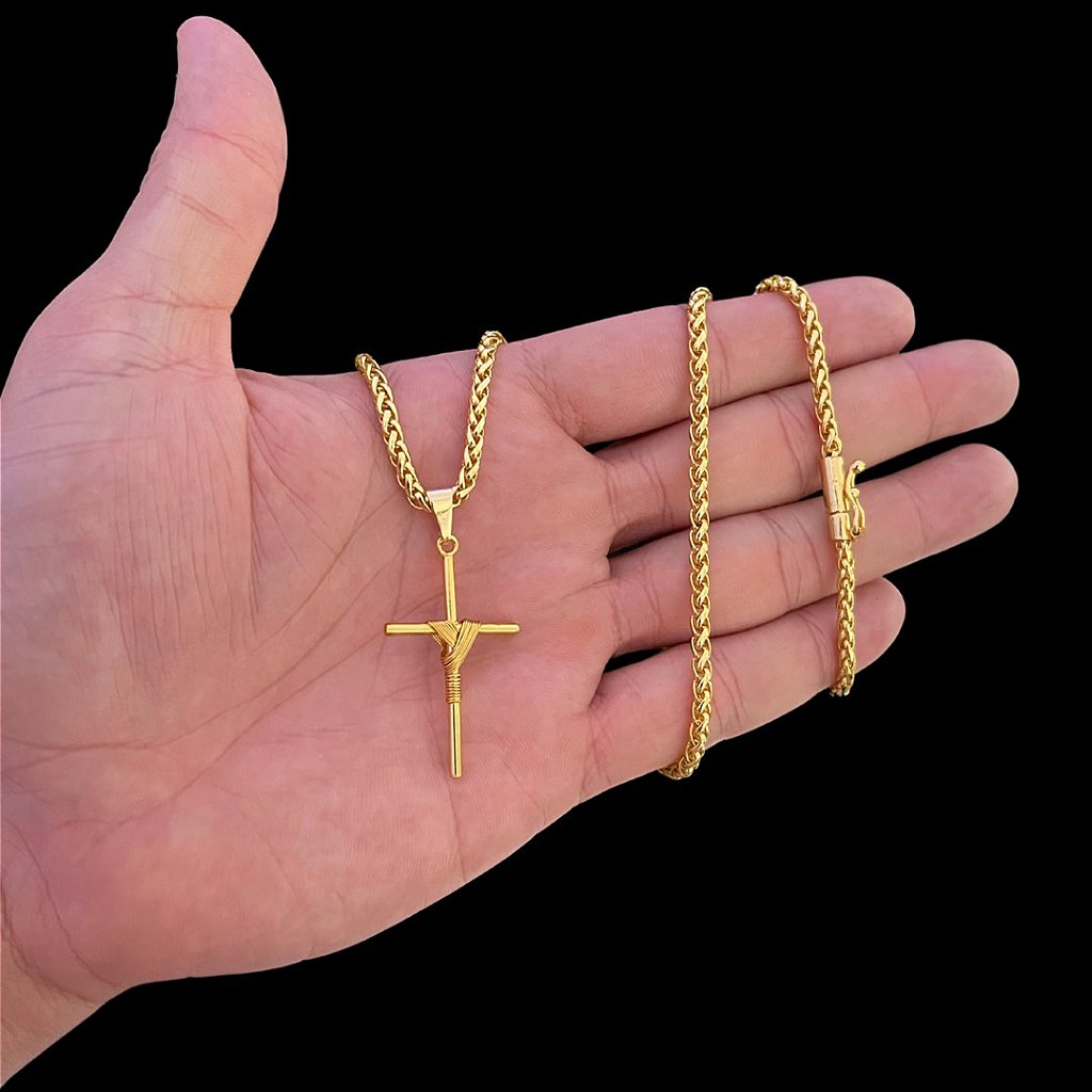 CORRENTE PERUANA( 5mm- 70cm) + PINGENTE CRUZ AMARRADA - DELUXE JOIAS RECIFE ATACADO